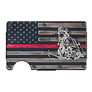 MIKENCO Firefighter Gifts for Men Fire Wallet Helmet Fireman Tools Fighter Dept Department Card Holder Metal Aluminum Firefighter Wallet
