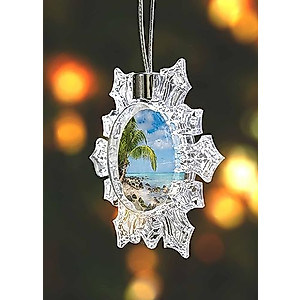 Christmas Snowflake Hanging Ornaments,Palm Tree Beach Sea Cloud Blue Sky Island Reef Stone Round Decorative Ornaments for Xmas Tree Home Party Holiday Decoration Supplies 3.3in，1 Piece