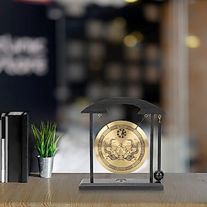 Yardwe Chinese Gong with Stand Gong Vintage Zen Table Gong Taiji Symbol Feng Shui Meditation Desk Bell Asian Gong Bell for Home Decoration