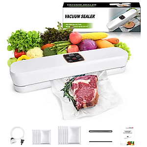 Metronic Vacuum Sealer Machine, Powerful 4-in-1 Food Vaccum Sealer Machine Set, Dry & Moist Food Preservation Modes with 10 Bags, Air Suction Hose, LED Indicator Lights, Compact Bag Sealer White