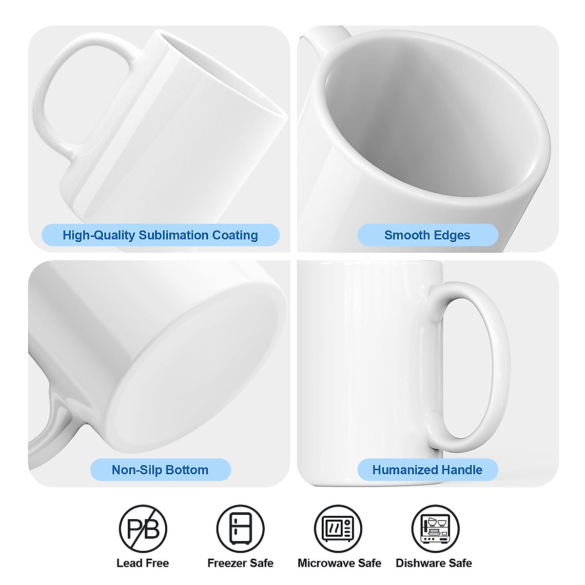 Dmsky Sublimation Coffee Mugs Tazas Para Sublimar 11 oz Blank Bulk Coffee Mug White Ceramic Photo Cups With Box, Heat Tape, sublimation paper Ideal for Crafts Printing Set of 12