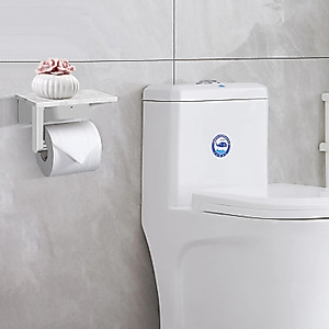 Hronta Toilet Paper Holder with Marble Shelf, SUS304 Stainless Steel Wall Mounted Toilet Paper Holder and 2PCS Adhesive Hooks for Bathroom Washroom, Marble Top Toilet Paper Holder Brushed Nickel