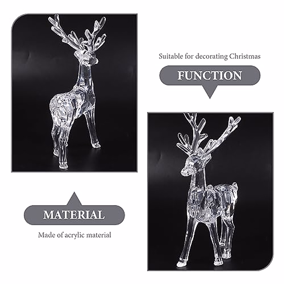 Sewroro 2pcs Christmas Reindeer Ornaments Acrylic Reindeer Deer Figurine Glass Collection Ornament Statue Animal Collectible Standing Christmas Table Centerpiece Home Decoration