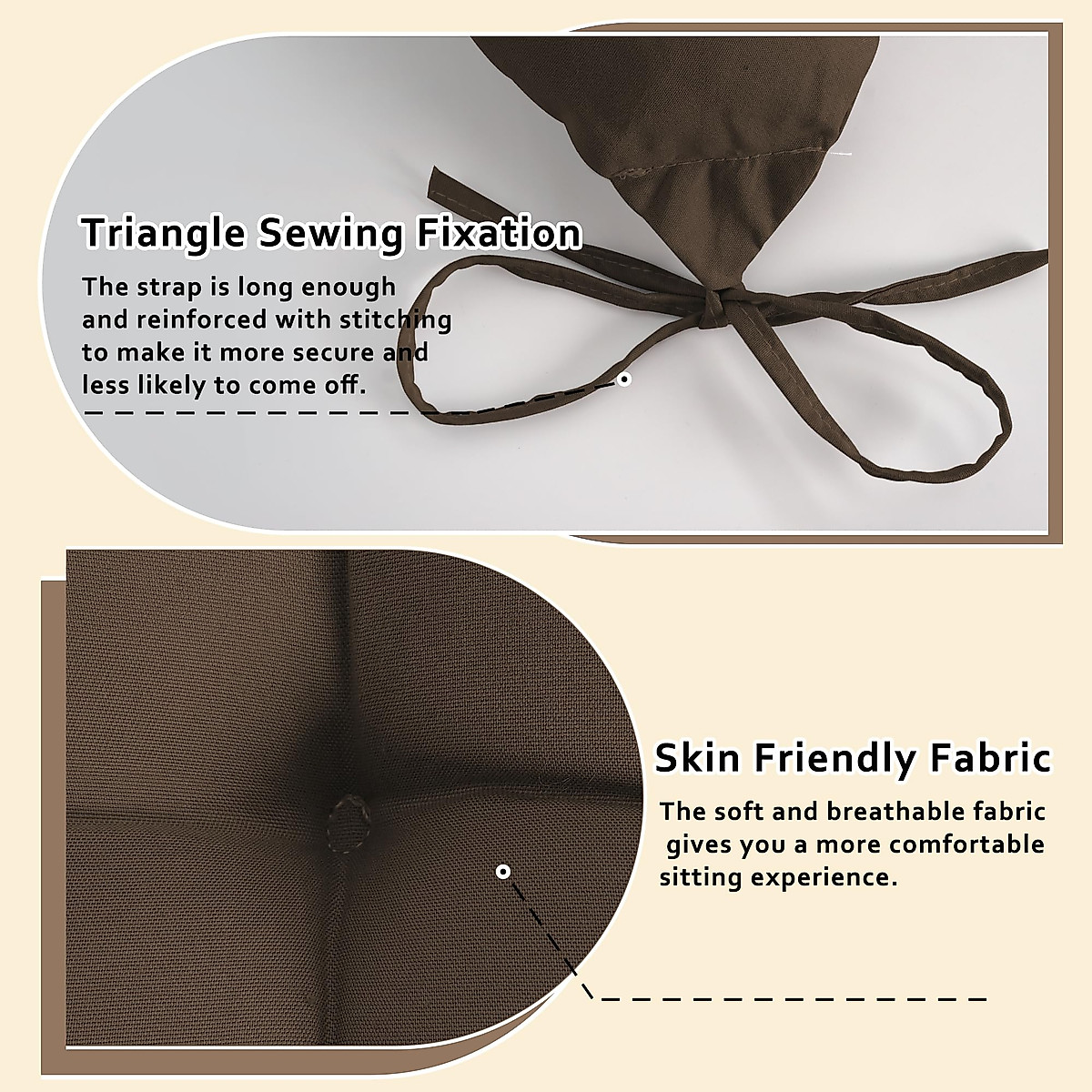 ELFJOY 4 Pack Chair Cushions for Dining Chairs 17x17 inch Seat Cushions for Kitchen Chairs Soft and Comfortable Square Chair Pads with Ties, Coffee