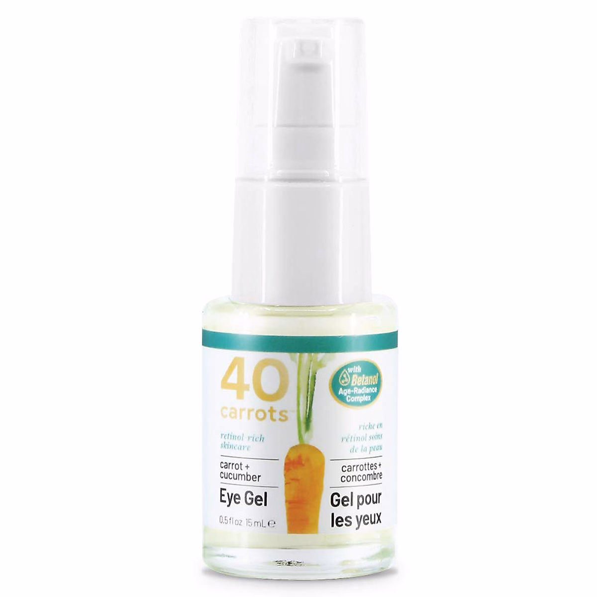 40 Carrots Carrot & Cucumber Eye Gel with Retinol for All Skin Types - Smooths Fine Lines & Reduces Wrinkles, Crow's Feet, Dark Circles, Under Eye Bags | Paraben Free (0.5 fl oz)