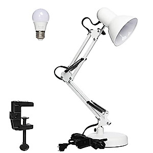 Gupuzm Led Desk Lamp with Clamp - Swing Arm Desk Lamp with 1 LED Cold Light Bulbs 6500K - Folding Table Lamp，Used for Office, Work, Study, Dormitory Reading and Eye Protection Desk Lamp (White-01)