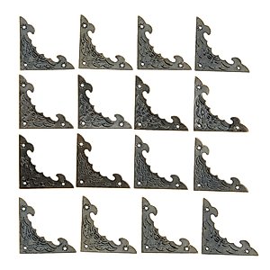 dophee 16 Pack Vintage Metal Flat Corner Protectors, 1.57"x1.57" Decorative Antique Bronze Furniture Guard Edge Cover with Mounting Nails for Trunk Suitcase Cabinet Desk Jewelry Box Case Gifts Box