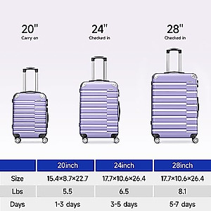 Powforlife Suitcase Sets Hardside With Double Spinner TSA Lock 3 Piece Travel Luggage Set Lightweight, Lavender Purple