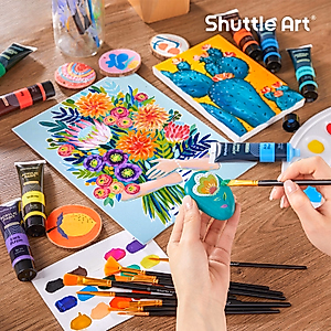 Shuttle Art 30 Colors Acrylic Paint Set, 36ml Tubes with 3 Brushes, Artist Grade Acrylic Paint, for Kids Adults Beginners, Painting on Crafts Canvas Wood Rocks