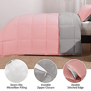 Basic Beyond Twin Comforter Set for Girls and Boys - Fluffy Twin Bed Comforter Set for All Seasons - Reversible Pink and Grey Twin Comforter Set - 2 Pieces (1 Comforter + 1 Pillow Sham)