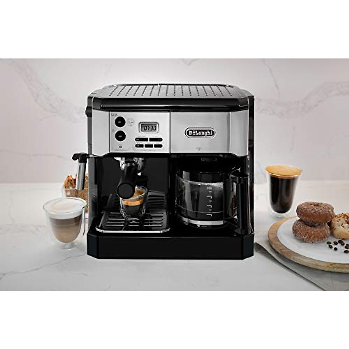 De'Longhi BCO430BM All-in-One Combination Maker & Espresso Machine + Advanced Milk Frother for Cappuccino, Latte & Macchiato + Glass Coffee Pot 10-Cup