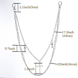 Tgirls Punk Goth Pant Hip Hop Pocket Jean Acrylic Wallet Layered Keychains Belt Trouser Chains for Women and Men (2 layer-Cross)