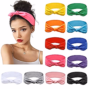 Huachi 12 Pack Bow Headbands for Women Headwraps Hair Band Knotted Headband Rabbit Ears Stretchy Turban Head Wraps Fashion Sport Cute Hair Accessories