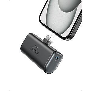 Anker Nano Power Bank with Built-in Foldable USB-C Connector, 5,000mAh Portable Charger 22.5W, for iPhone 15/15 Plus/15 Pro/15 Pro Max, Samsung S22/23 Series, Huawei, iPad Pro/Air, AirPods, and More