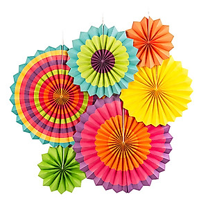 SUNBEAUTY Pack of 6 Hanging Paper Fans Party Carnival Circus Round Pattern Paper Garlands Decoration for Birthday Baby Shower Graduation Summer Party