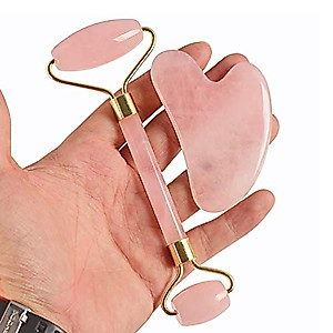 DOITOOL Massage Roller Skin Care Tools 2 Pcs Rose Roller Natural Jade Facial Roller Massager Set for Face Anti Aging Anti Wrinkle(Rose + Heart-Shaped Jade) Skincare Tools Skin Care Tools