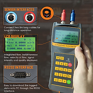 Bonvoisin Handheld Ultrasonic Flow Meter Portable Clamp on Flowmeter with Data Output S1+M2 Sensors for Seawater Alcohol Industrial Sewage DN15-700mm (1/2-28")