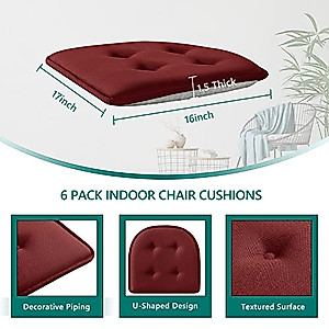 HARBOREST Chair Cushions for Dining Chairs 6 Pack - Memory Foam Seat Cushions for Kitchen Chairs, U-Shaped Non-Slip Chair Pads for Dining Chairs Set of 6, 17" x 16" x 1.5", Burgundy
