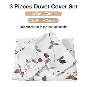 Lekesky Reversible Duvet Cover King Size, White Grey Tree Branch Pattern Comforter Cover King 3pc Super Soft Microfiber Breathable Botanical Bedding Sets with Zipper Ties