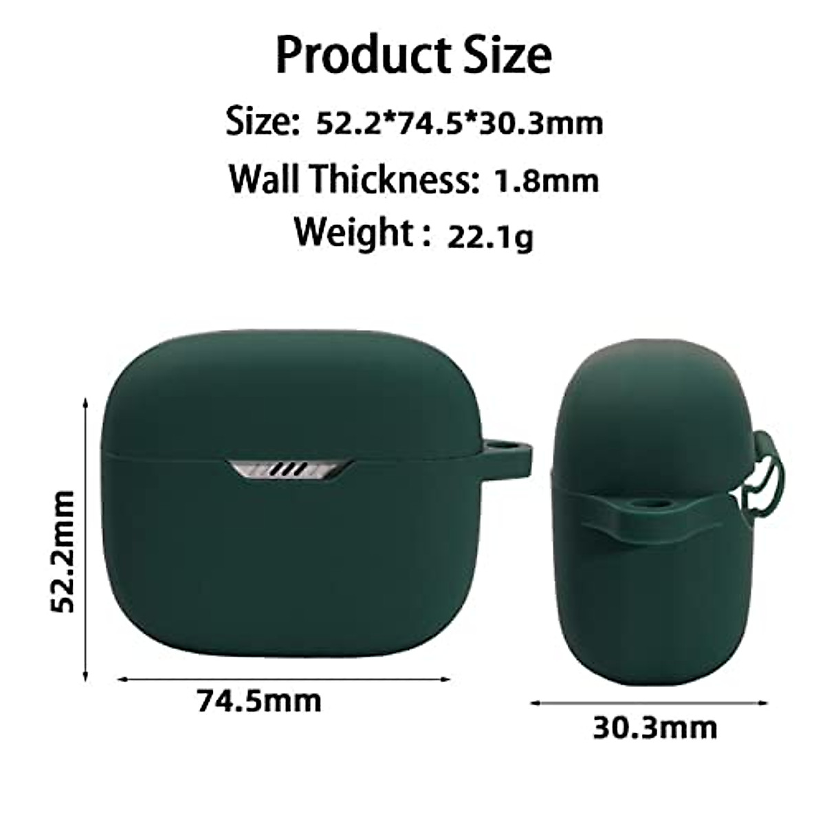 Soft Silicone Protective Case Cover Compatible with JBL Tune 130NC TWS True Wireless Earphones Shockproof Portable Cover with Carabiner（Black）