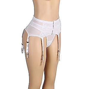 Love Salve Sexy Women Lingerie Garter Belt Set – 2 Piece Lace Stretch Adjustable Waist Suspender and Thong Underwear (White, 3X-Large-4X-Large)