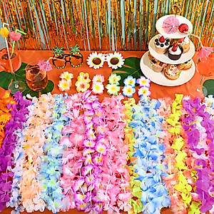 Waipfaru Hawaiian Leis for Luau Party, 54Pcs Hawaiian Flower Leis include 18 Flower Hair Clips, Hawaiian Leis for Luau Party Decorations, Hawaiian Themed Party Decorations, Birthday, Wedding, Beach…