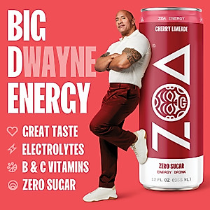 ZOA Zero Sugar Energy Drinks, Cherry Limeade - Sugar Free with Electrolytes, Healthy Vitamin C, Amino Acids, Essential B-Vitamins, and Caffeine from Green Tea - 12 Fl Oz (12-Pack)