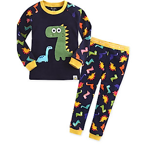 VAENAIT BABY Kids Boys Girls Long Sleeve Cotton Sleepwear Pajamas 2pcs Set Buddy Dino 4-5T/L
