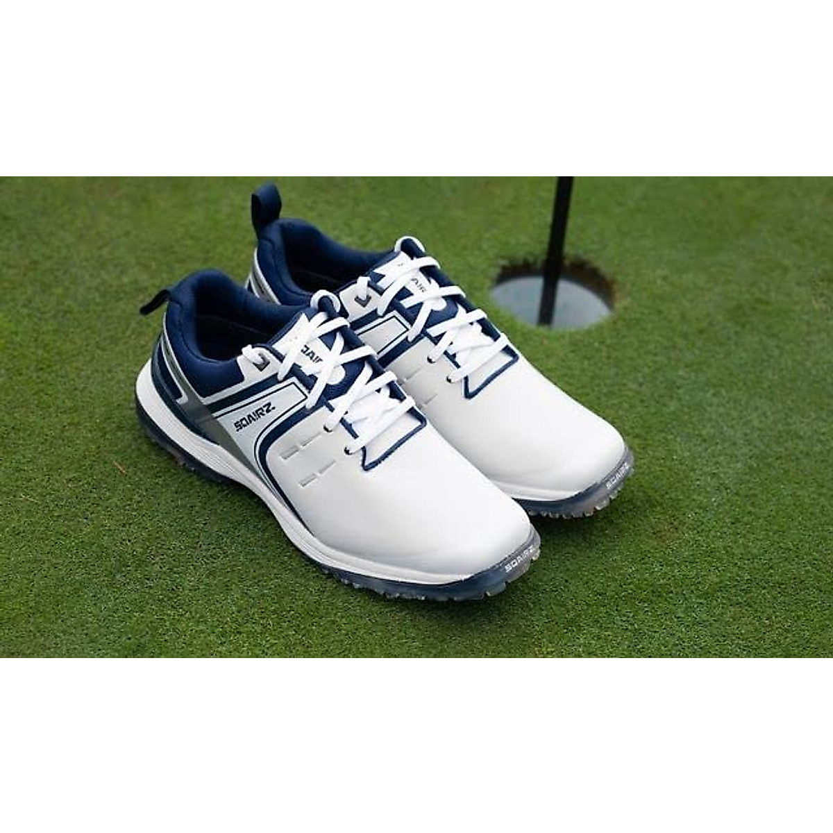 SQAIRZ Speed Men's Athletic Golf Shoes, Golf Shoes, Designed for Balance & Performance, Replaceable Spikes, Waterproof, Golf Shoes Men with Spikes, Mens Golf Shoes, Golf Footwear White/Navy
