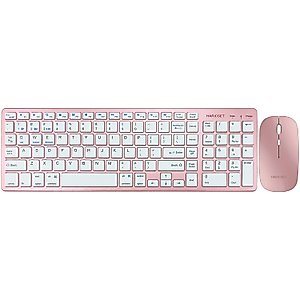 Wireless Keyboard Mouse Combo, Haricset Rechargeable Full-Size Silent Slim Dual-Mode(BT3.0+BT5.0+2.4G) Multi-Device Bluetooth Keyboard Set, 3 Level DPI Mouse,for Windows/Android/Mac OS/iOS (Rose Gold)