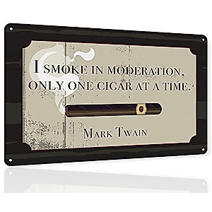 One Cigar At A Time Man Cave Tin Sign 12" x 8" Mark Twain Quote Cigar Lounge Garage Bar Smoke Shop Decor