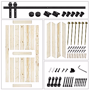 BELLEZE 36in x 84in Sliding Barn Door K-Frame with 6.6ft Barn Door Hardware Kit, Pre-Drilled, DIY Easy to Assemble, Unfinished