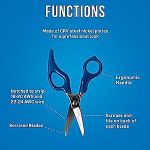 Jonard Tools ES-1964ERG Stainless Steel Electrician Scissors, For Heavy Duty Use With Ergonomic Handle