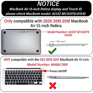 GABraden Compatible with MacBook Air 13 inch Case 2020 2019 2018 Release (A2337 M1 A2179 A1932),with Touch ID&2 Pack Keyboard Protectors,Webcam&bag&Screen Protector (Black Marble)