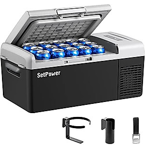 Setpower FC15 Portable 12v Refrigerator, -4℉-68℉ Fast Cooling Car Refrigerator, 15L/15.8Qt Car Fridge Portable Freezer with 12/24V DC & 110/240V AC, Electric Cooler (Black&Grey, 15L)
