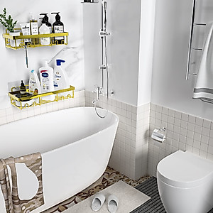 Moforoco Shower Caddy Shelf Organizer Rack, Self Adhesive Black Bathroom Shelves Basket, Home Farmhouse Wall Inside Organization and Storage Decor Rv Accessories, First Camper Apartment Essentials