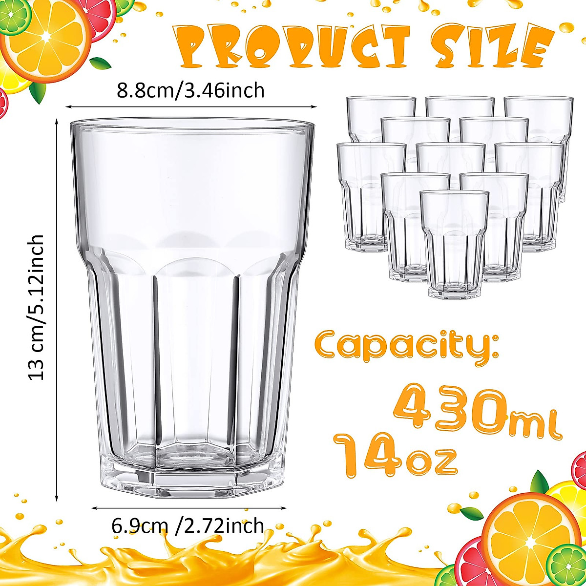 Zopeal Water Glasses Set of 12 Drinking Glasses Tumblers Glassware Highball Glasses Tall Glass Cups Clear Heavy Base Glasses for Christmas Party Water Soda Beer Cocktails and Mixed Drink (14.5 oz)
