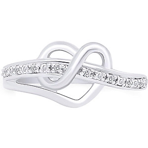 AFFY Sterling Silver Diamond Heart Ring (1/20 cttw, I-J Color, I3 Clarity)