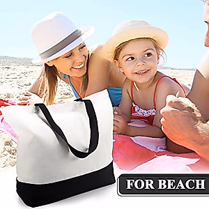 Weewooday 10 Pack Canvas Tote Bag Large Reusable Grocery Bags Blank Tote Bags Bulk with Handles DIY Cloth Bags for Shopping Beach Travel Work School, 18.5 x 15 x 4.8 Inches