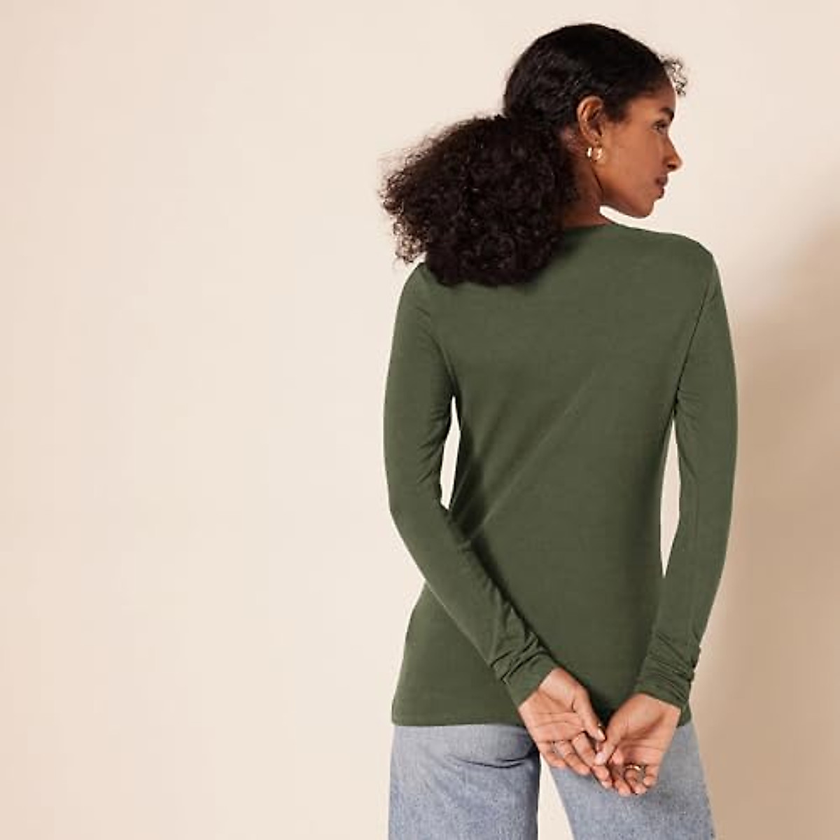 Amazon Essentials Women's Classic-Fit Long-Sleeve Crewneck T-Shirt (Available in Plus Size), Olive, Large