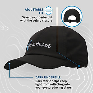 TrailHeads Men's Running Cap with UV Protection, Lightweight & Quick Drying Performance Sports Hat, UPF 50, Adjustable Fit - Black w/Logo