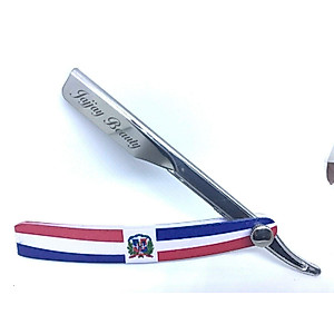 Dominican Flag Straight Edge Barber Razor Folding Shaving Razor