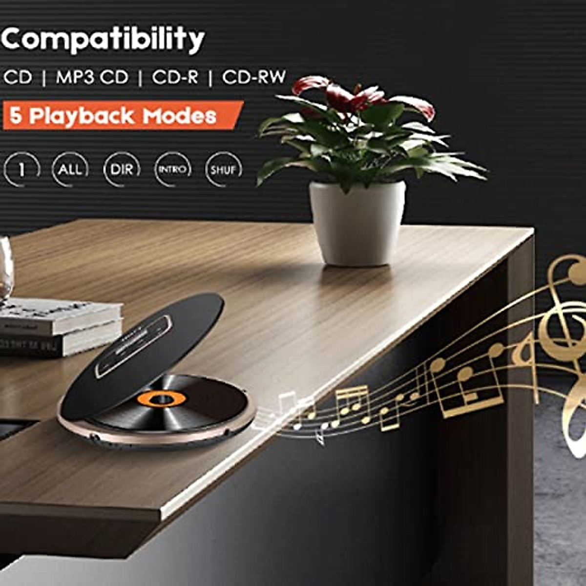 ZLDGYG Bluetooth Portable CD Player LCD Display Anti-Skip Shockproof Car Stereo AUX MP3 Player Replacement for Earphone CD Playe