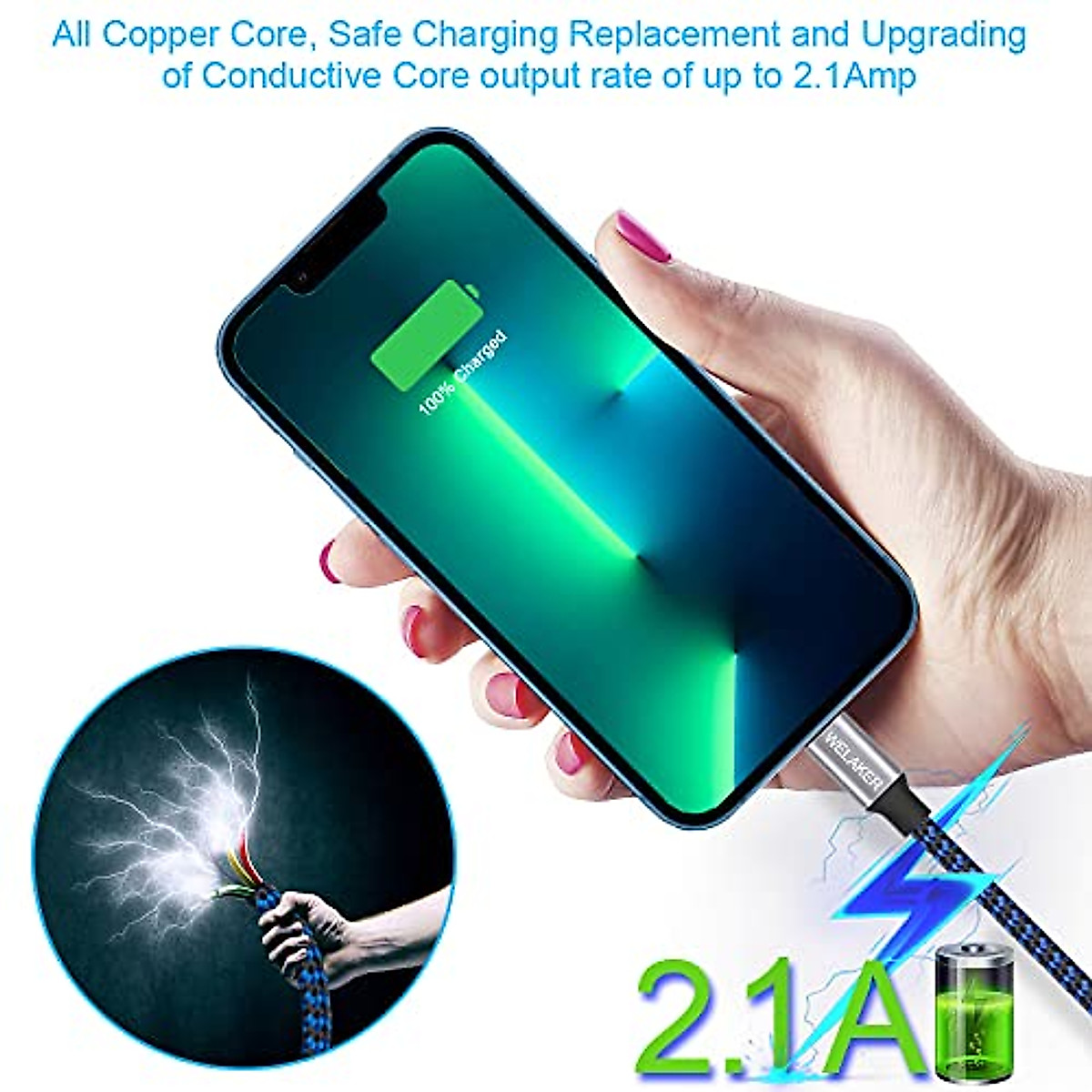 iPhone Charger, WELAKER Nylon Braided 5Pack 6ft Lightning Cable [Apple MFi Certified] Fast Charging High Speed Data Sync Phone Cord Compatible with iPhone 14 13 12 11 Pro Max XS XR XS X Plus iPad Mini