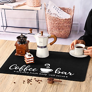 Queekay Coffee bar mat 24" x 16" Coffee mat for countertop Coffee placemats Coffee bar Accessories Coffee Pot mat Hide Stain Rubber Backed Absorbent Dish Drying Mat (Stylish Pattern)