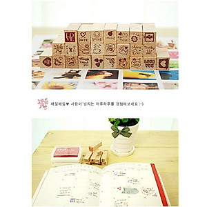 Pack of 25 Pcs Small Heart Shape Wooden Rubber Stamps with Box for DIY Craft Card and Photo Album (Red)