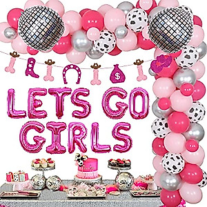 Let’s Go Girls Bachelorette Decorations - Western Cowgirl Glitter Paper Banner, Bridal Shower Balloon Garland Arch Kit for Funny Engagement Party Supplies
