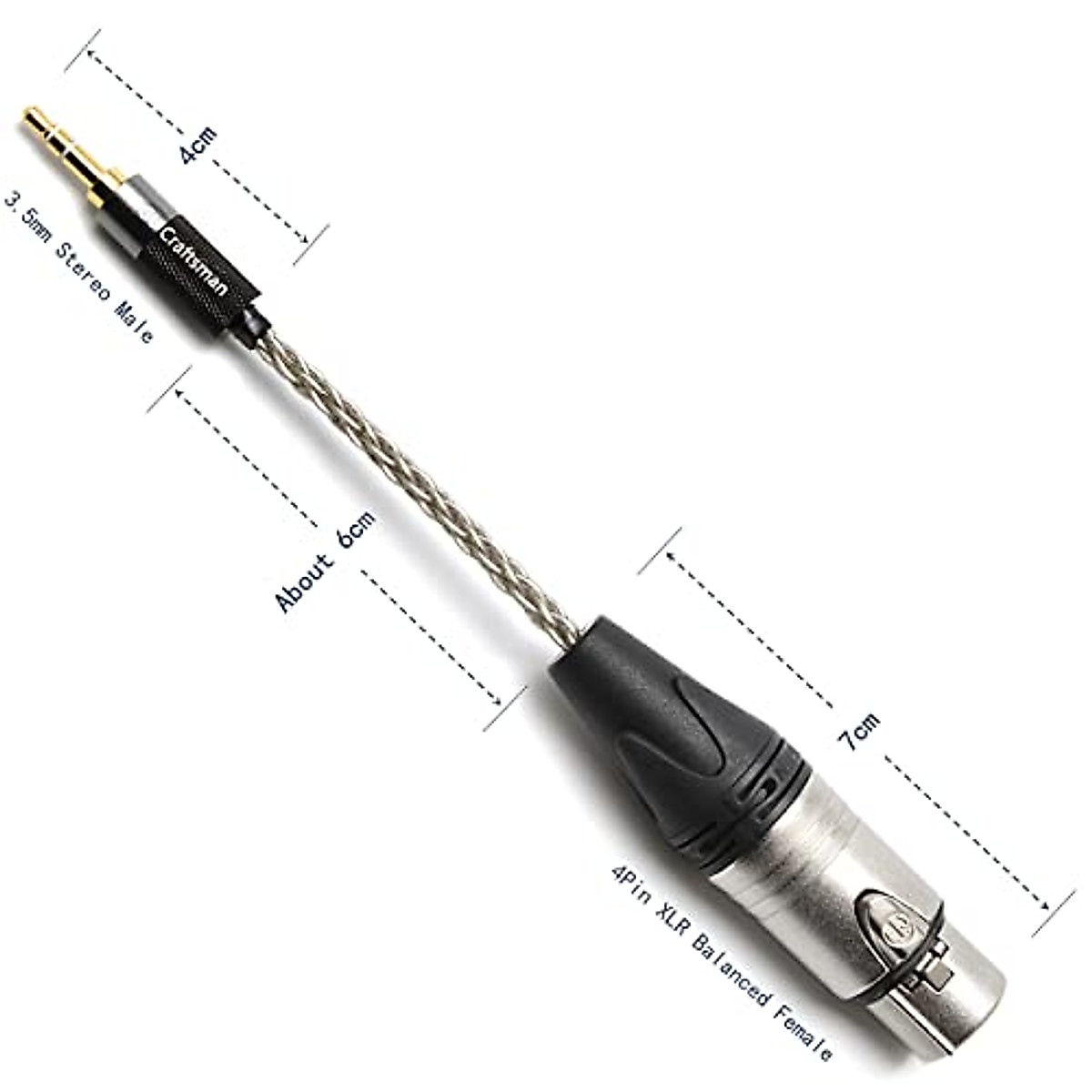 GUCraftsman 3.5mm Stereo Male to 4 Pin XLR Balanced Female Portable Headphone Adapter Cable 6N Single Crystal Silver Headphone Jack Convert Cable for Audio Players with 3.5mm Ports