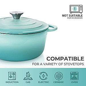 Trustmade 4.5 QT Cast Iron Dutch Oven, Enamel Coated Cookware Pot with Self Basting Lid for Home Baking, Braiser, Cooking, Aqua