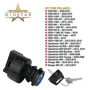 Ignition Key Switch for Polaris Sportsman 400 500 600 700 800,Ranger 500 700 900 1000, RZR 800 900 1000,Magnum 250. Replaces # 4011002,4012165,4011142,4012166